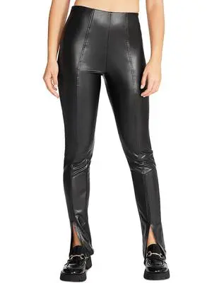 Steve Madden Anastasia Womens Faux Leather Split Hem Leggings - Black