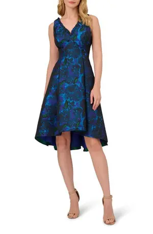 Adrianna Papell Floral Jacquard High-low Dress - Blue Multi