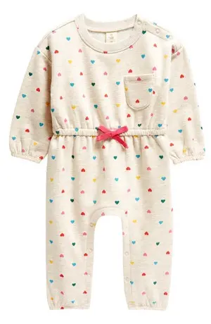 TUCKER + TATE Tucker + Tate Print Fleece Romper Beige Oatmeal Hearts