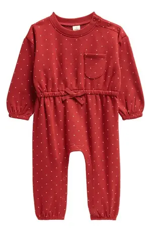 TUCKER + TATE Print Fleece Romper - Red Sun Mini Dots