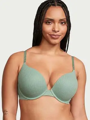 Victoria's Secret The T-shirt Bombshell Add-2-cups Cotton Logo Push-up Bra Green
