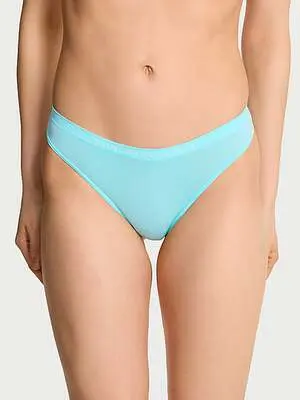 Victoria's Secret Seamless Rib Lace-trim Thong Panty - Blue