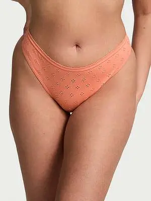 Victoria's Secret Seamless Rib Lace-trim Thong Panty Brown