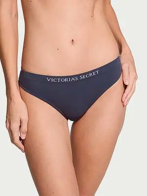 Victoria's Secret Seamless Rib Lace-trim Thong Panty Grey