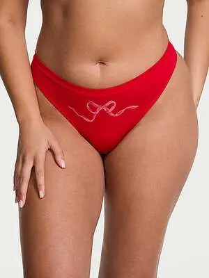 Victoria's Secret Seamless Rib Lace-trim Thong Panty Red
