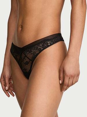 Victoria's Secret Dream Angels Lace Thong Panty - Black