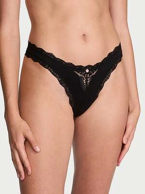 Victoria's Secret Dream Angels Lace-trim Thong Panty - Black