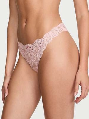 Victoria's Secret Dream Angels Lace & Mesh Thong Panty - Pink