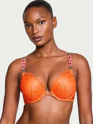 Victoria's Secret Very Sexy Bombshell Logo Shine Strap Add-2-cups Push-up Bra Orange