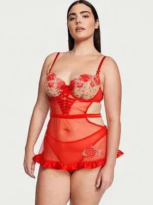 Victoria's Secret Wicked Unlined Rose Lace Apron Set Beige