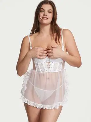 Victoria's Secret Wicked Unlined Rose Lace Apron Set White,ivory