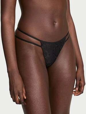 Victoria's Secret Very Sexy Rose Lace Adjustable Charm V-string Panty - Black
