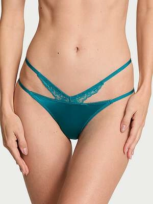 Victoria's Secret Very Sexy Rose Lace Strappy Cut-out V-string Panty - Blue