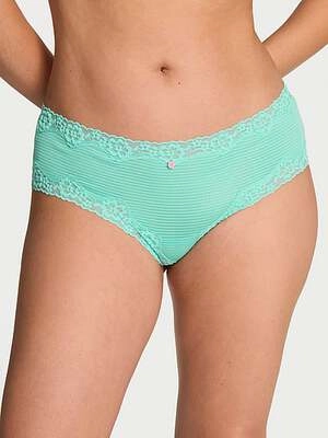 Victoria's Secret Lace Trim Cotton Lace-waist Cheeky Panty - Blue