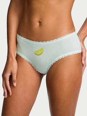 Victoria's Secret Lace Trim Cotton Shadow Stripe Lace-waist Cheeky Panty Blue