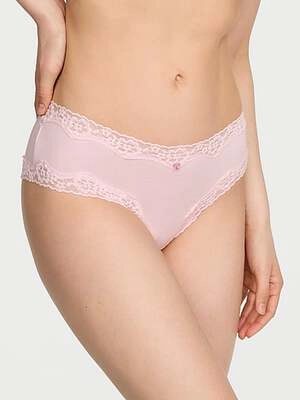 Victoria's Secret Lace Trim Cotton Shadow Stripe Lace-waist Cheeky Panty Pink