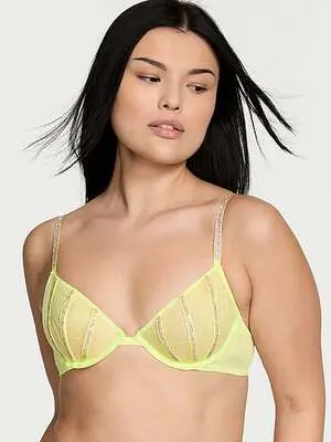 Victoria's Secret Very Sexy Denim Embroidery Unlined Demi Bra Yellow