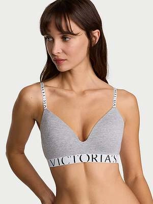 Victoria's Secret The T-shirt Cotton Lace-trim Lightly Lined Wireless Bra Grey