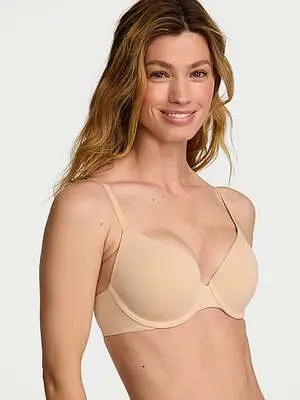 Victoria's Secret The T-shirt Perfect Shape Cotton Shadow Stripe Lace-trim Push-up Bra Beige