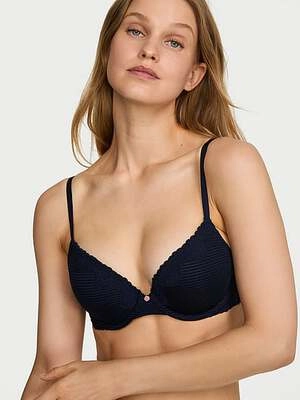 Victoria's Secret The T-shirt Perfect Shape Signature Shine Cotton Push-up Bra - Blue