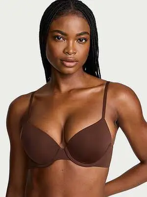 Victoria's Secret The T-shirt Perfect Shape Cotton Shadow Stripe Lace-trim Push-up Bra Brown