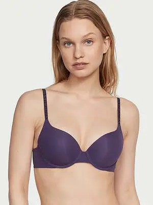 Victoria's Secret The T-shirt Perfect Shape Cotton Shadow Stripe Lace-trim Push-up Bra Purple