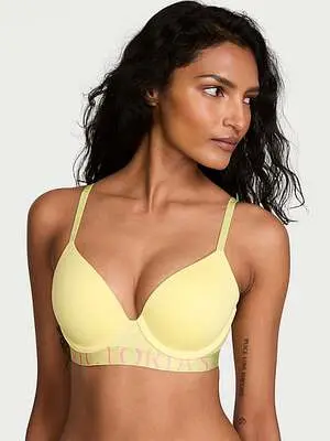 Victoria's Secret The T-shirt Perfect Shape Cotton Shadow Stripe Lace-trim Push-up Bra Yellow
