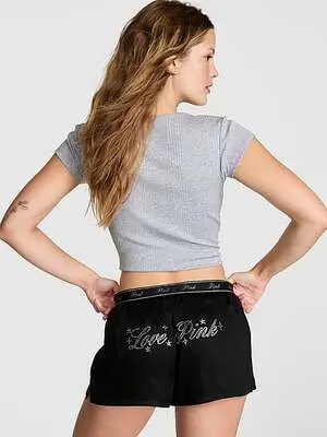 Pink Cotton Boxy Pajama Shorts - Black