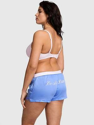 Pink Silky Sleep Boxy Pajama Shorts - Blue