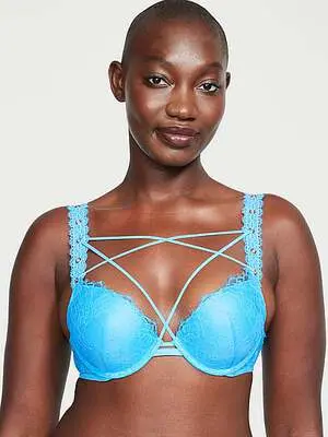 Victoria's Secret Very Sexy Logo Shine Strap Push-up Bra - Blue