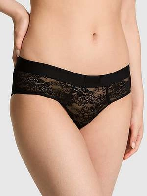 Pink Logo Cotton Hiphugger Panty - Black