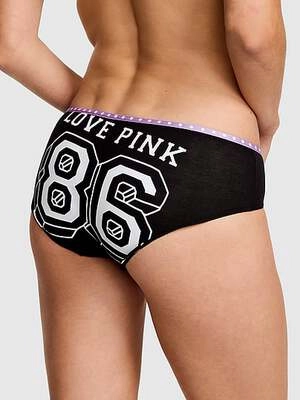Pink Logo Cotton Hiphugger Panty - Black