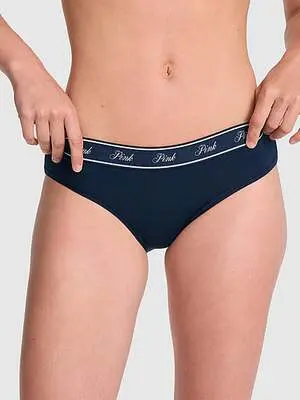 Pink Logo Cotton Hiphugger Panty - Blue