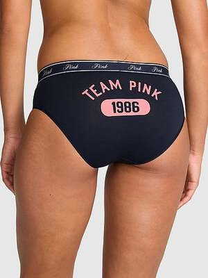 Pink Logo Cotton Hiphugger Panty - Blue