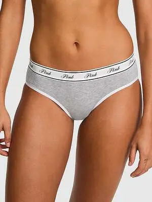 Pink Logo Cotton Hiphugger Panty - Grey