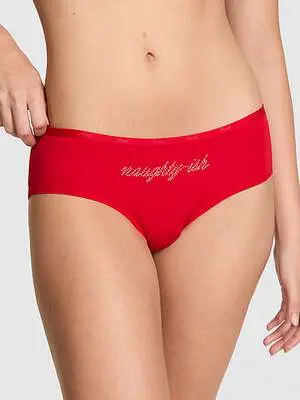 Pink Logo Cotton Hiphugger Panty - Red