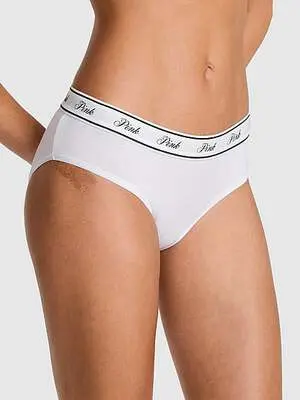 Pink Logo Cotton Hiphugger Panty - White,ivory