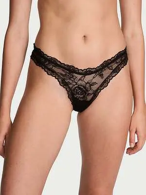 Victoria's Secret Very Sexy Rose Lace-trim Cut-out Thong Panty Black