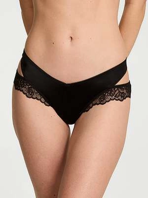 Victoria's Secret Very Sexy Rose Lace-trim Cut-out Thong Panty - Black