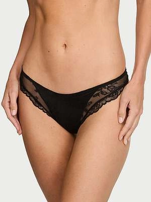 Victoria's Secret Very Sexy Rose Lace Denim Patch Thong Panty - Black
