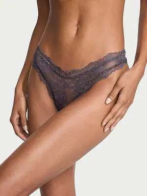 Victoria's Secret Very Sexy Rose Lace-trim Cut-out Thong Panty Grey
