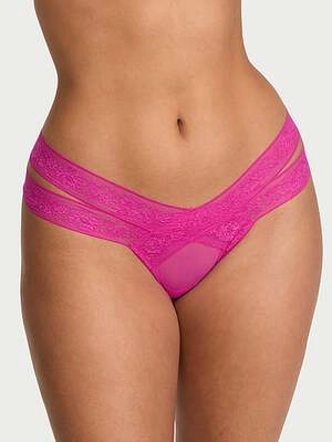 Victoria's Secret Very Sexy Rose Lace Denim Patch Thong Panty - Pink