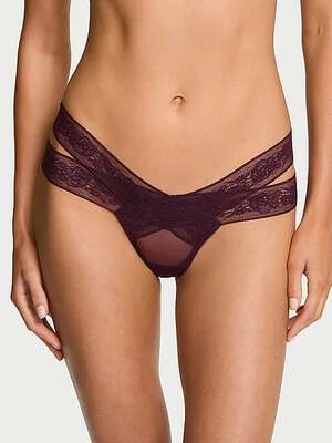Victoria's Secret Very Sexy Lace Strappy Hardware Peekaboo Thong Panty - Purple