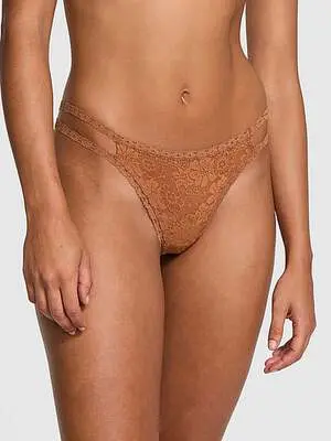 Pink Lace Strappy Thong Panty Brown