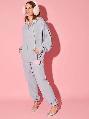 Pink Campus Fleece Full-zip Hoodie - Grey