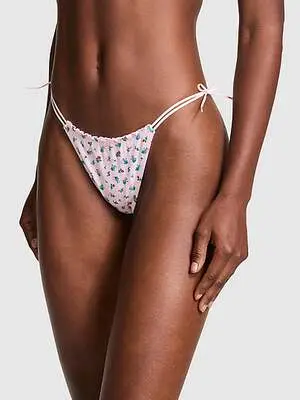 Pink Cotton V-string Panty Floral