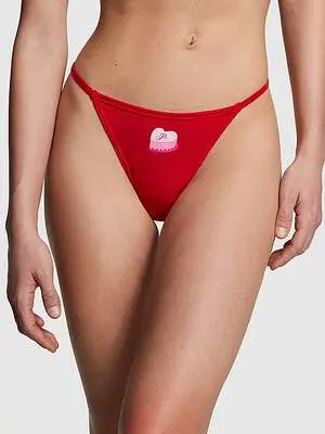 Pink Cotton V-string Panty Red