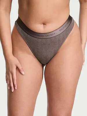 Victoria's Secret Cotton Exploded Logo Thong Panty Brown