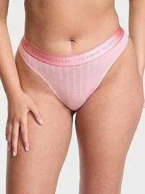Victoria's Secret Cotton Exploded Logo Thong Panty Pink