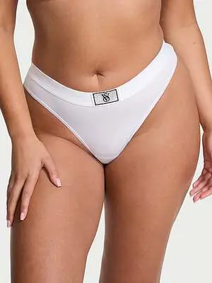 Victoria's Secret Cotton Exploded Logo Thong Panty White,ivory